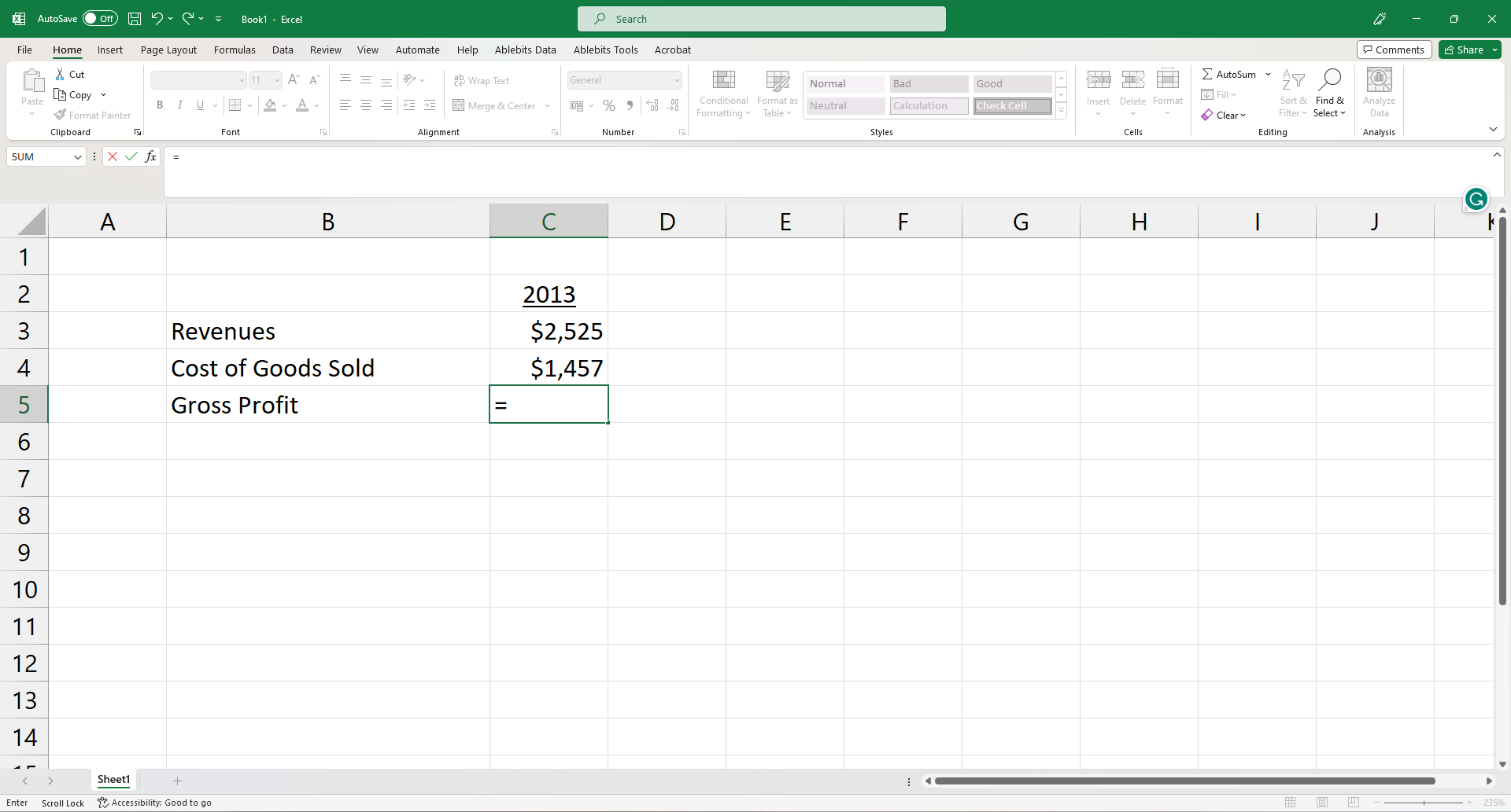 Creating a Basic Formula in Excel - Training The Street - Financial ...