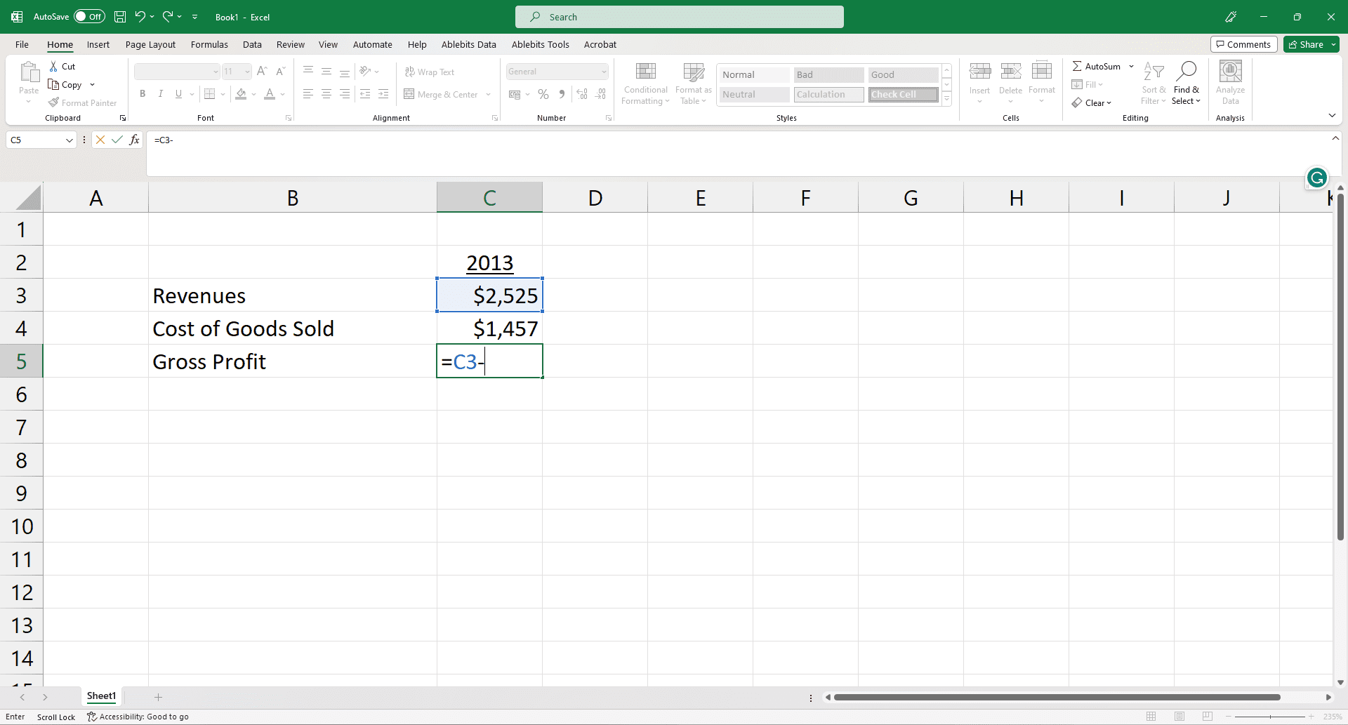 Creating a Basic Formula in Excel - Training The Street - Financial ...